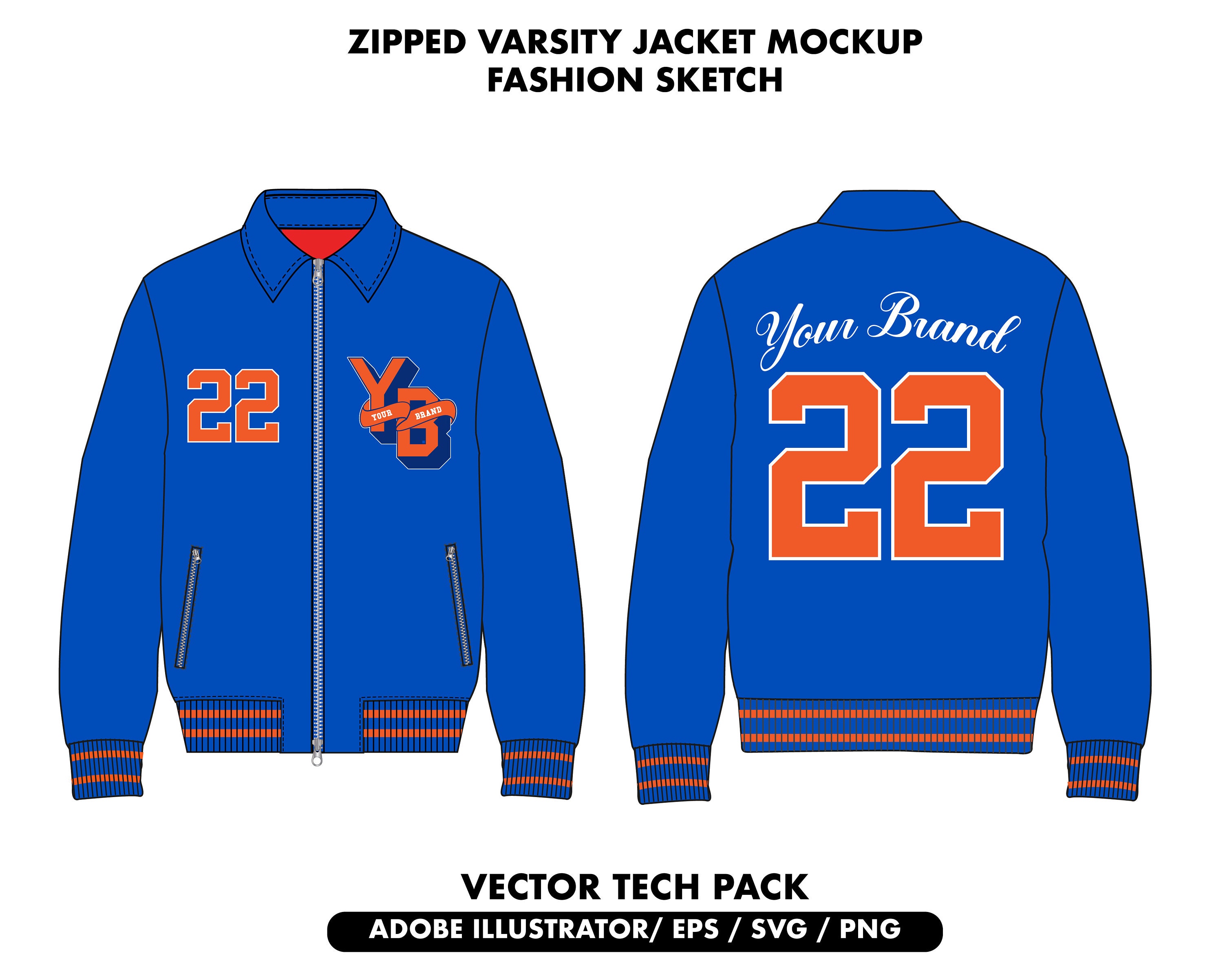 Zipped Varsity Jacket Tech Pack, Clothing Sketch, Fashion Design ...