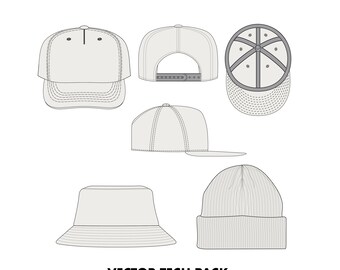 Headwear Collection Tech Pack Bundle, Headwear Sketch, Bundle Fashion ...