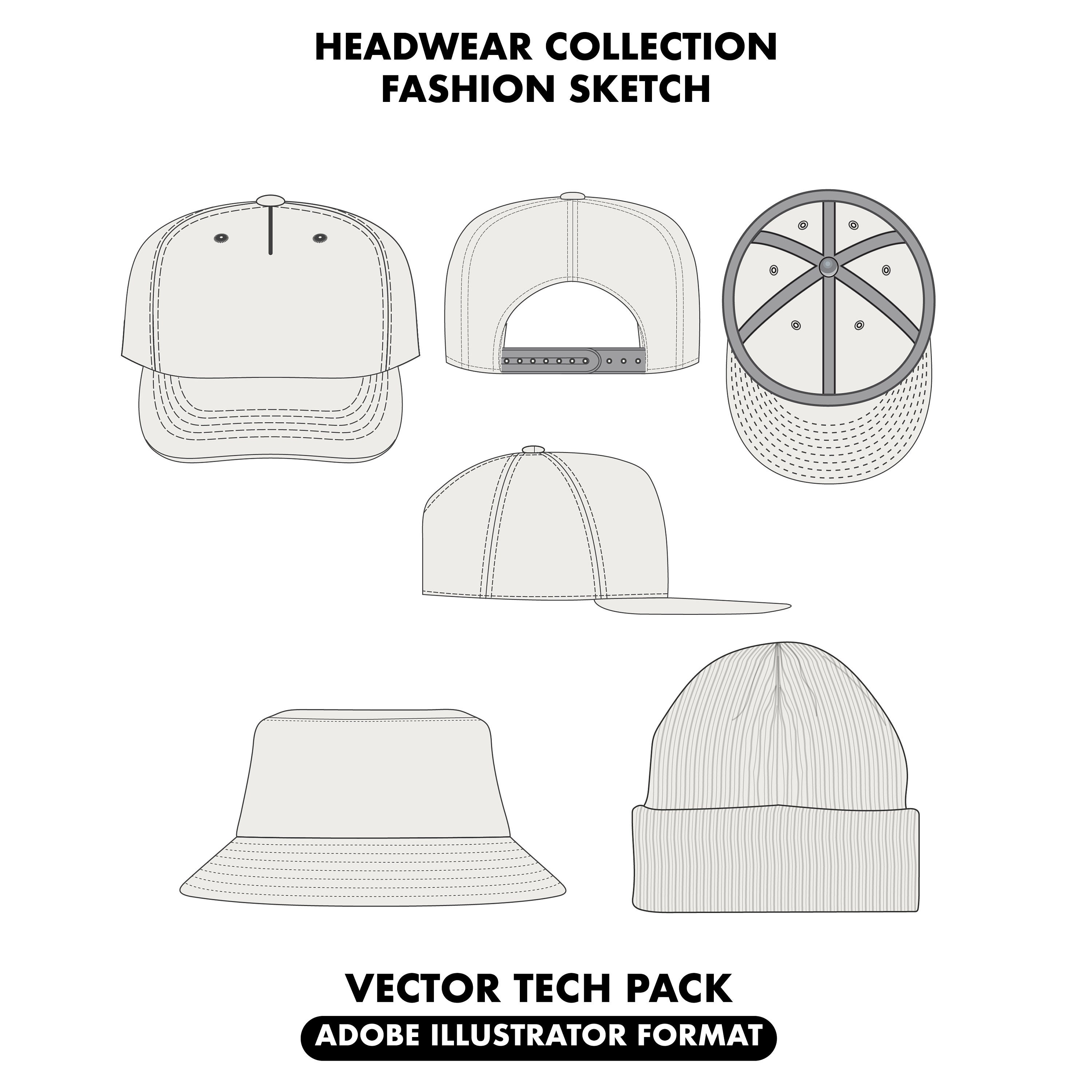 Headwear Collection Tech Pack Bundle, Headwear Sketch, Bundle Fashion ...