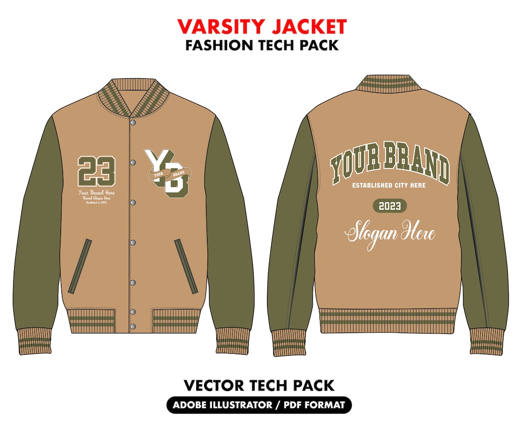 Varsity Jacket Tech Pack, Clothing Sketch, Bundle Fashion Design ...