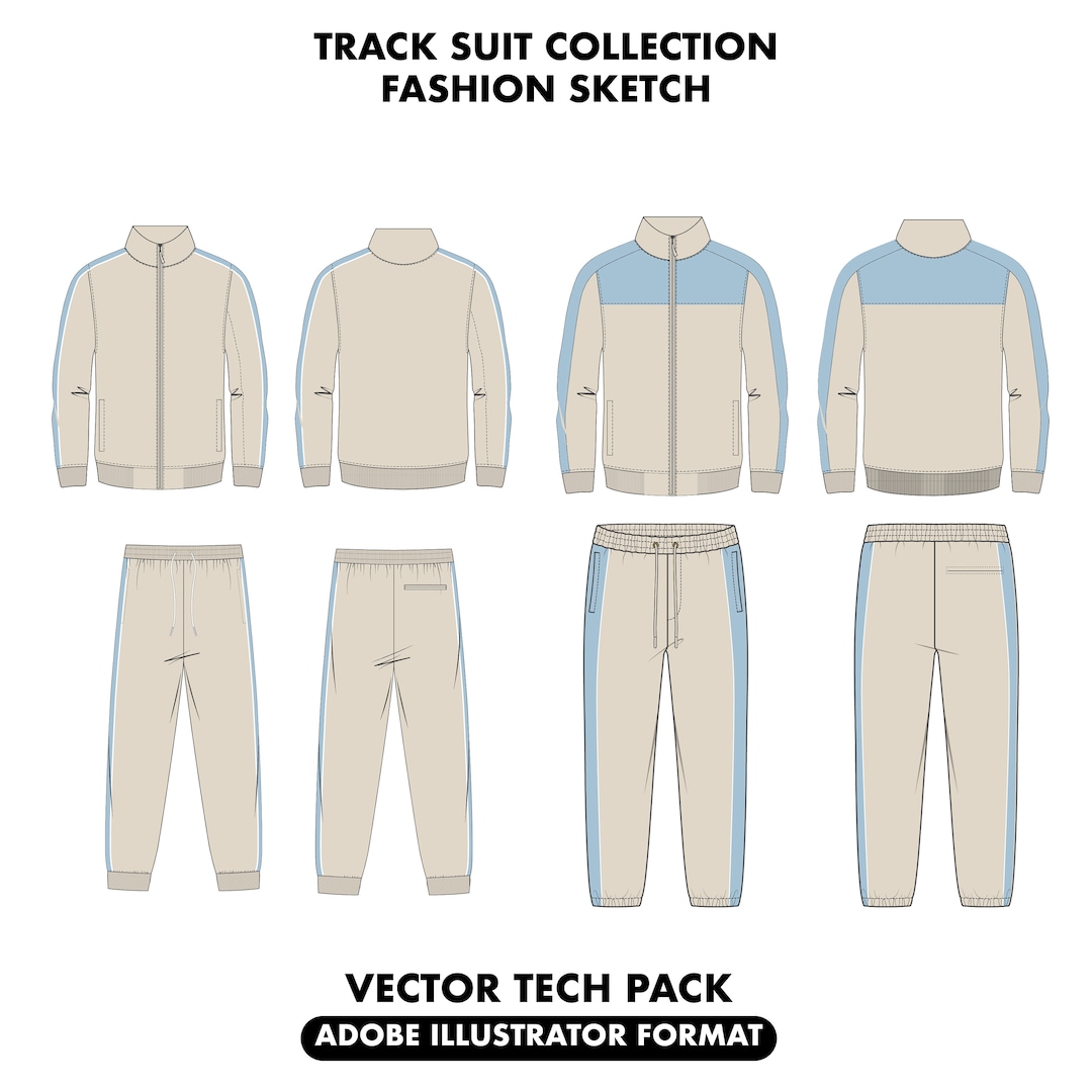 Track Suit Tech Pack Bundle, Clothing Sketch, Bundle Fashion Design ...