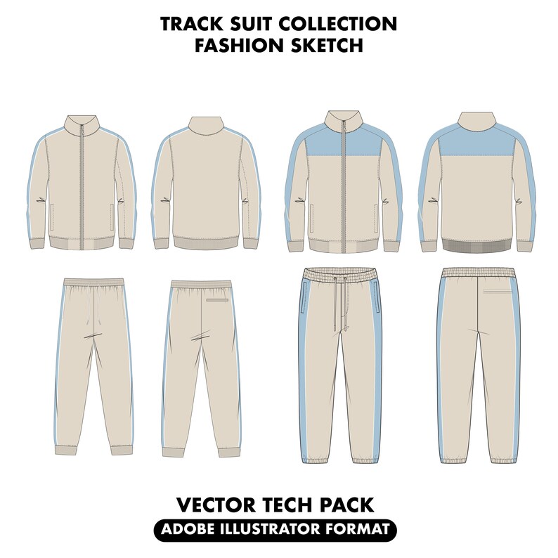 Track Suit Tech Pack Bundle, Clothing Sketch, Bundle Fashion Design ...