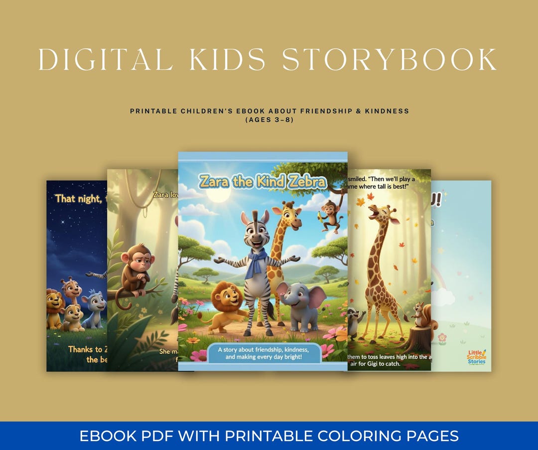 Zara the Kind Zebra: Friendship Storybook & Coloring Pages (digital ...