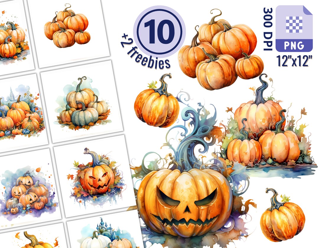 Watercolor Halloween Pumpkin Clipart Set for Creative Projects, Spooky ...