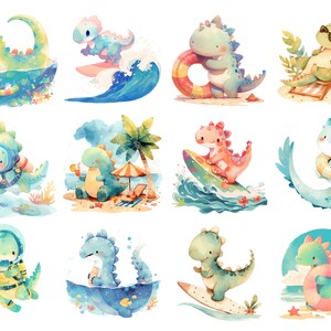 Cute Summer Dinosaurs at the Beach Clipart Set for Creative Project ...