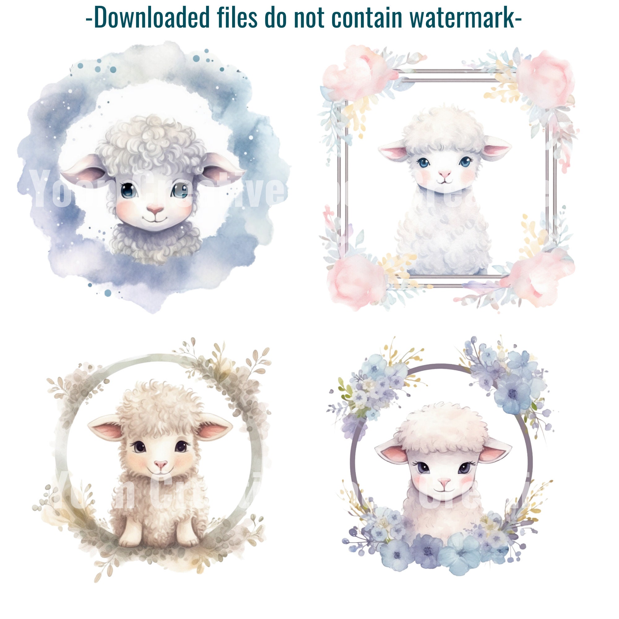 Adorable Sheep Frames Clipart Set, Charming Baby Sheep, 10 PNG ...
