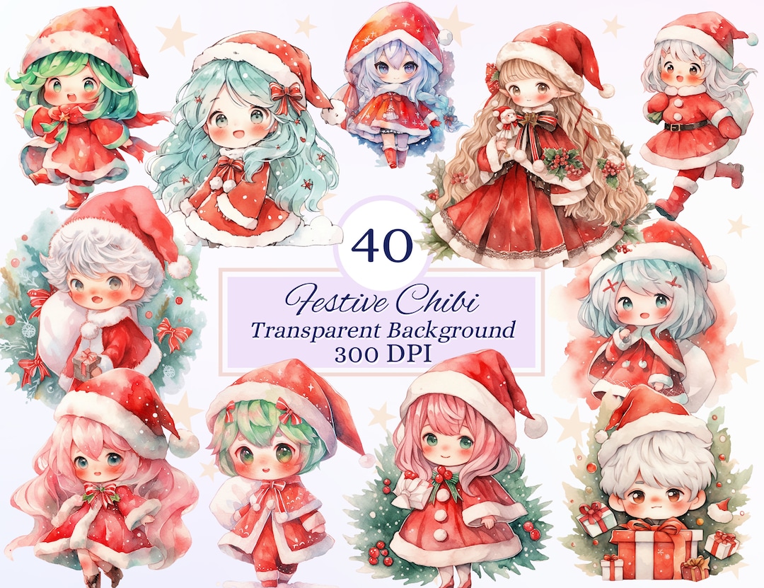 Festive Chibi Santa Clipart Set for Creative Projects, Xmas Gift Winter ...