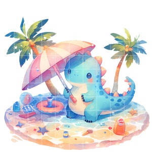 Cute Summer Dinosaurs at the Beach Clipart Set for Creative Project ...