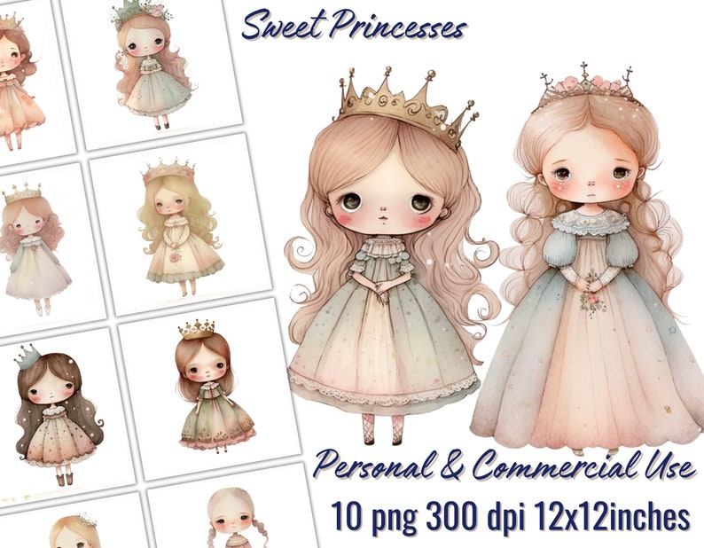 Watercolor Princesses Clipart Set 10 PNG Transparent - Etsy