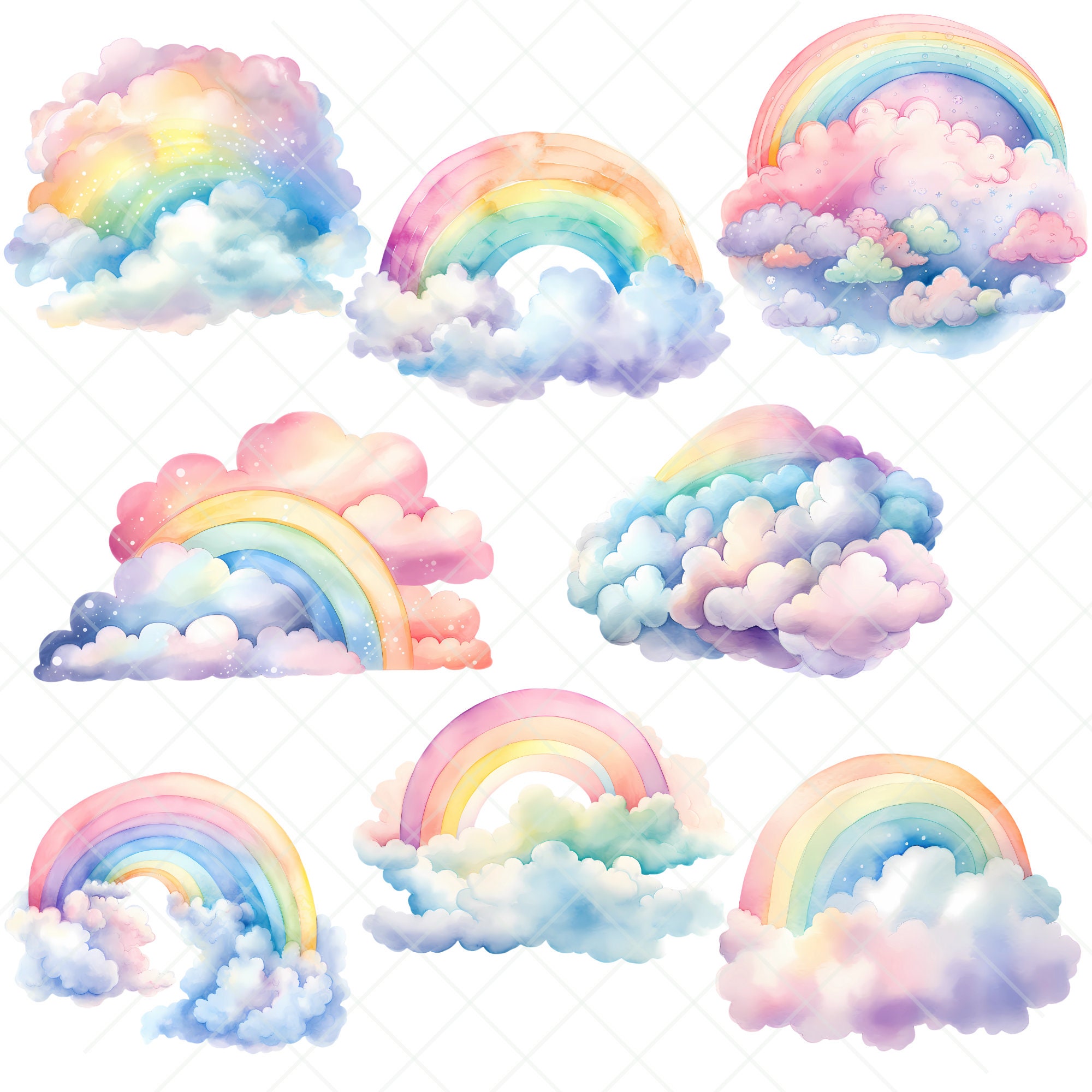 Magical Rainbows Clipart for Projects, Whimsical Cloud, Nursery Wall ...