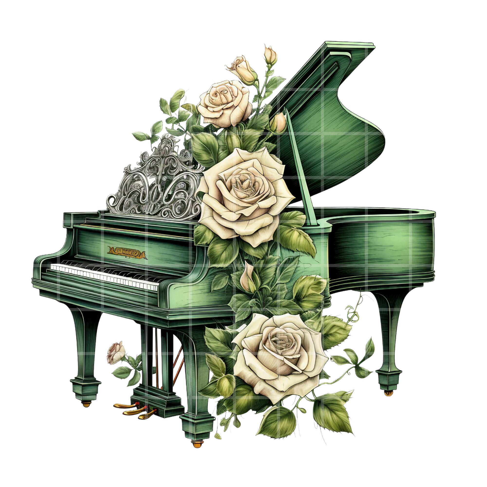 Sage Green Rose Cliparts for Creative Projetcs, Floral Musical Elements ...
