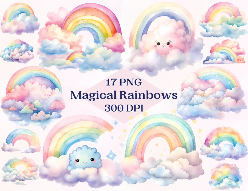 Magical Rainbows Clipart for Projects Whimsical Cloud - Etsy