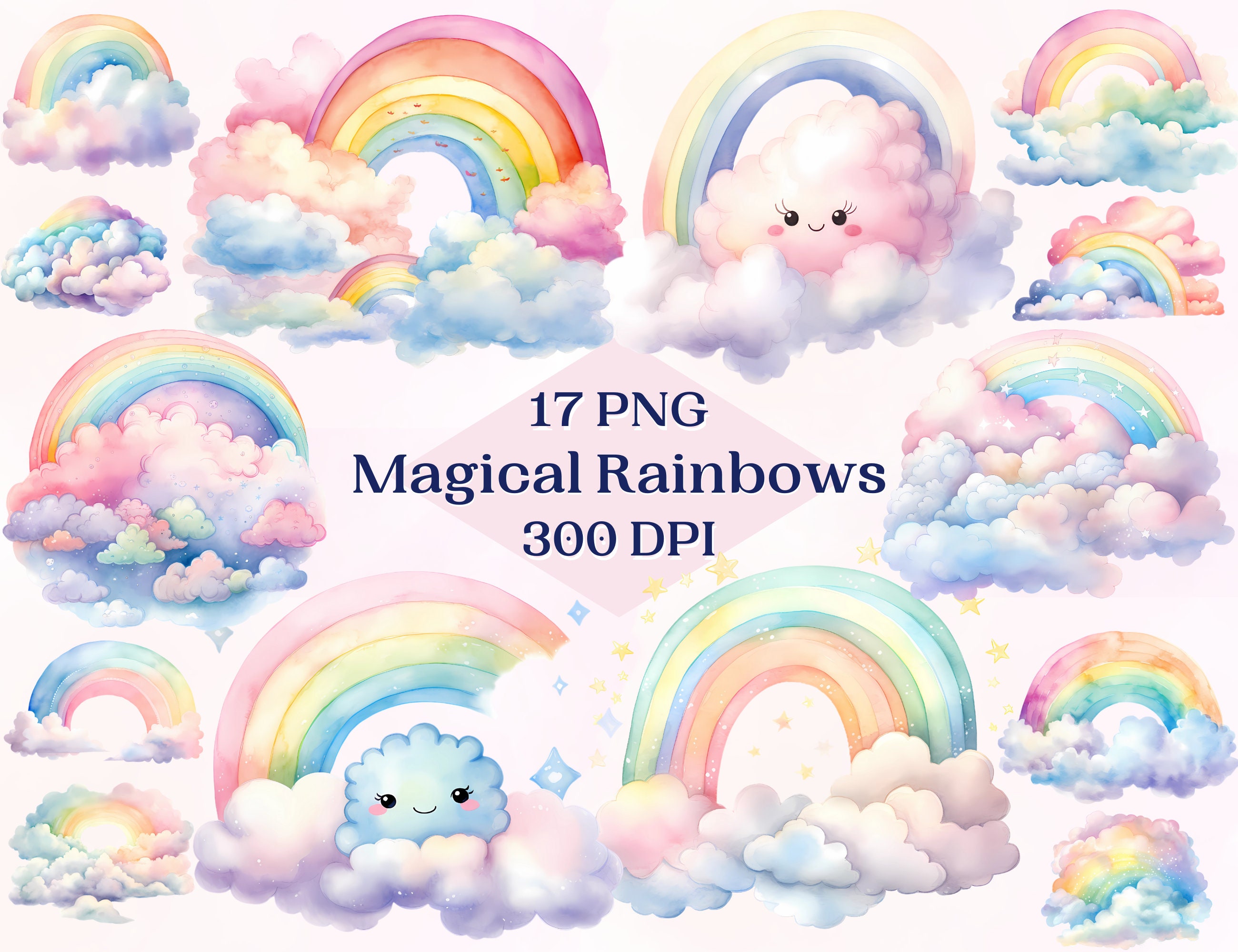 Magical Rainbows Clipart for Projects Whimsical Cloud - Etsy