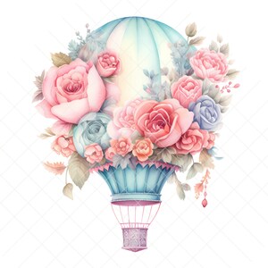 Floral Hot Air Balloons Clipart for Projects, Whimsical Nursery Wall ...