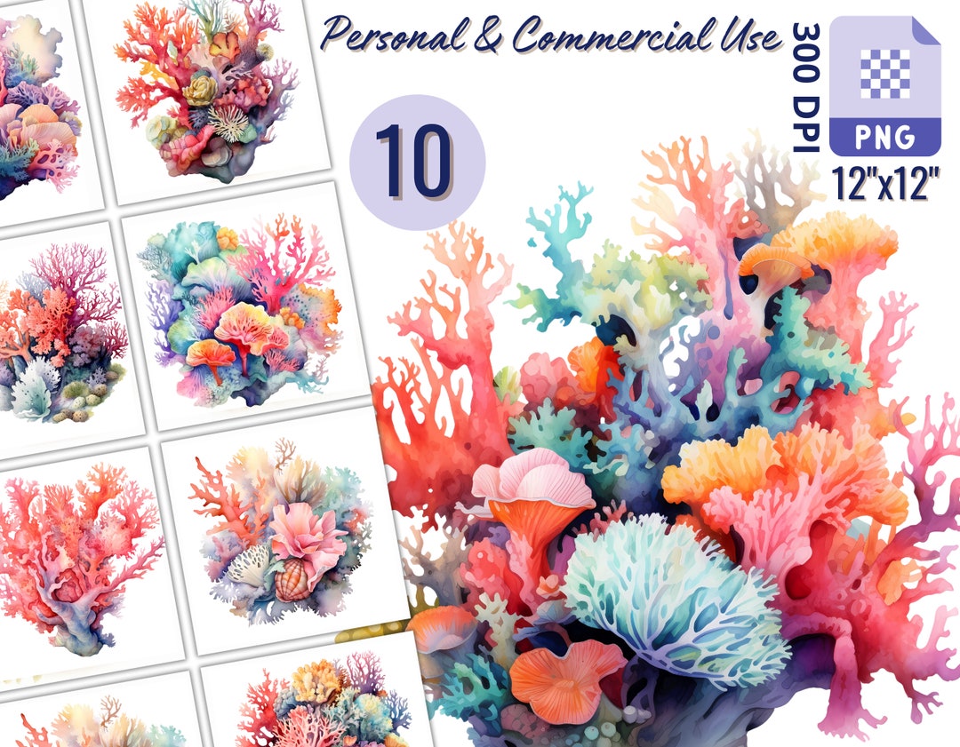 Tropical Coral Reef Clipart Set for Creative Projects, Summer and Ocean ...