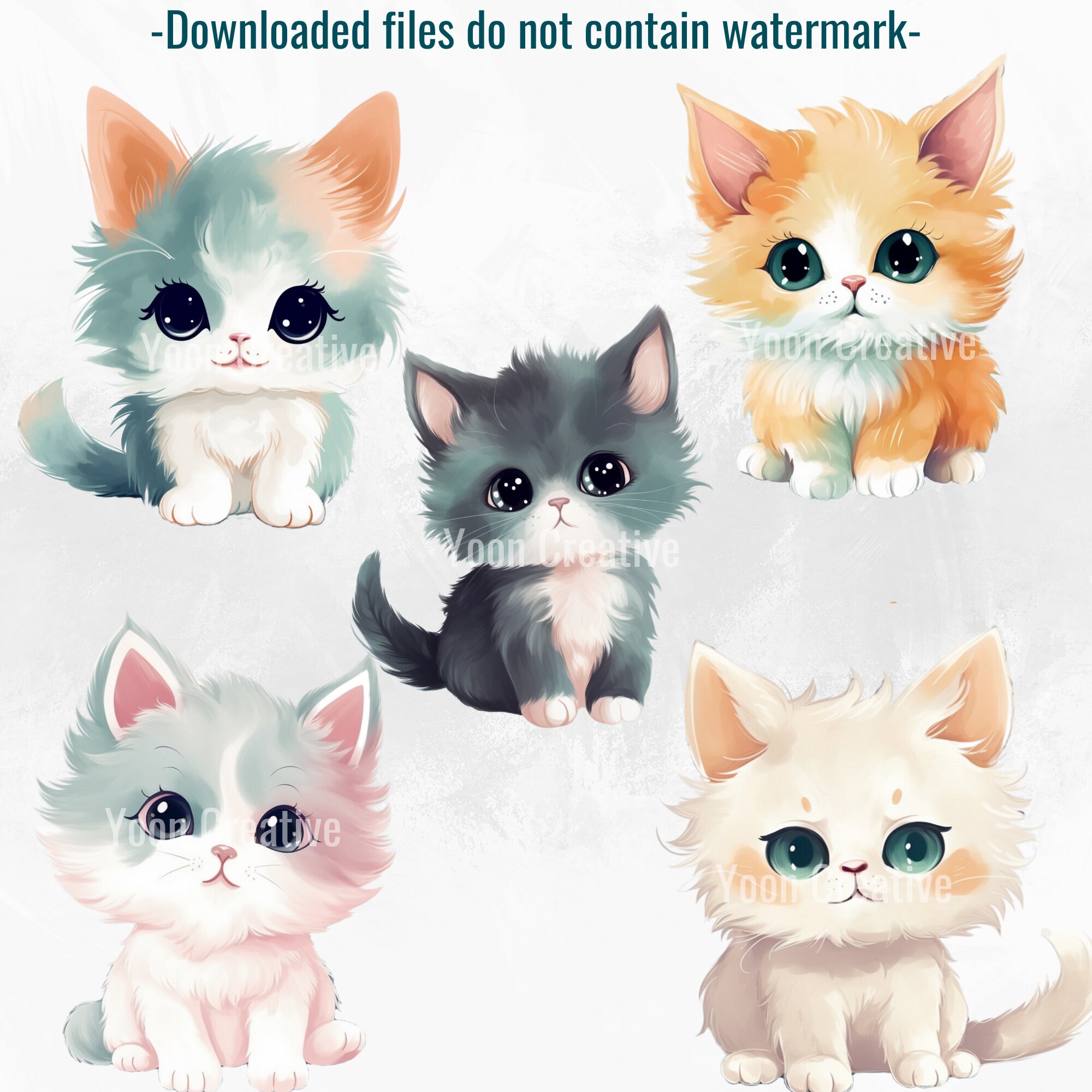 Whimsical Cat Watercolor Clipart Set - Adorable Kitty - 15 PNG ...