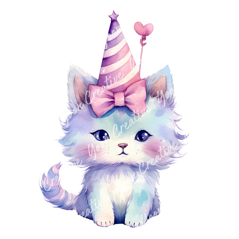 Watercolor Birthday Cats Clipart Set for Creative Projects, Kitten ...