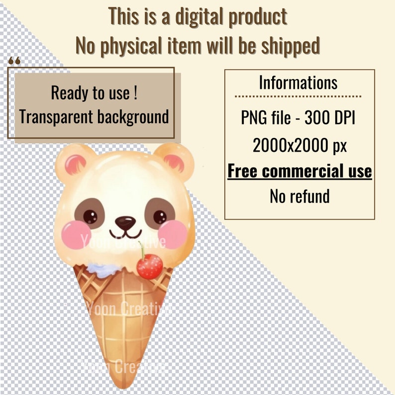 Cute Animal Ice Cream Clipart Sticker Friendly Dessert - Etsy
