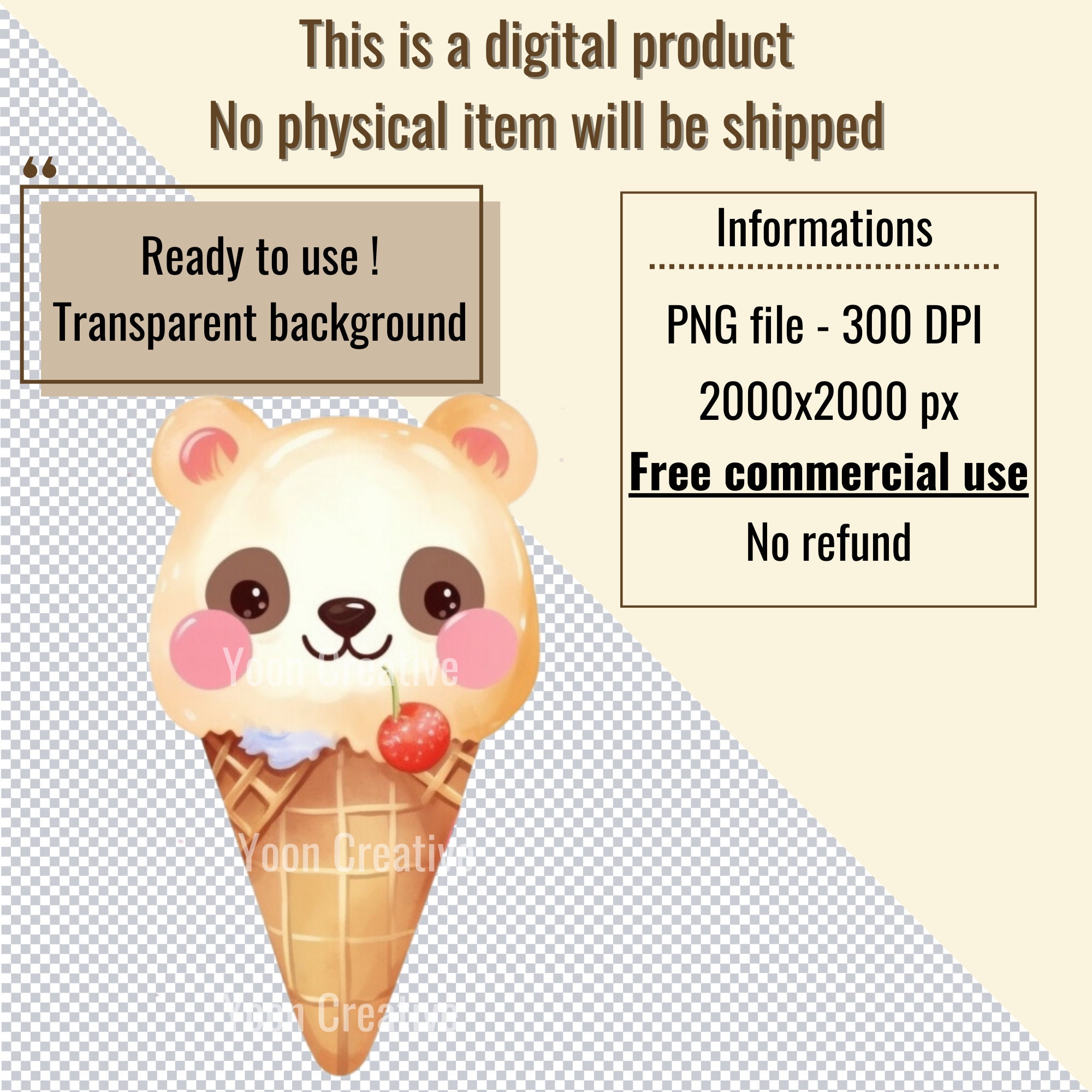Cute Animal Ice Cream Clipart - Sticker Friendly - Dessert - Food ...