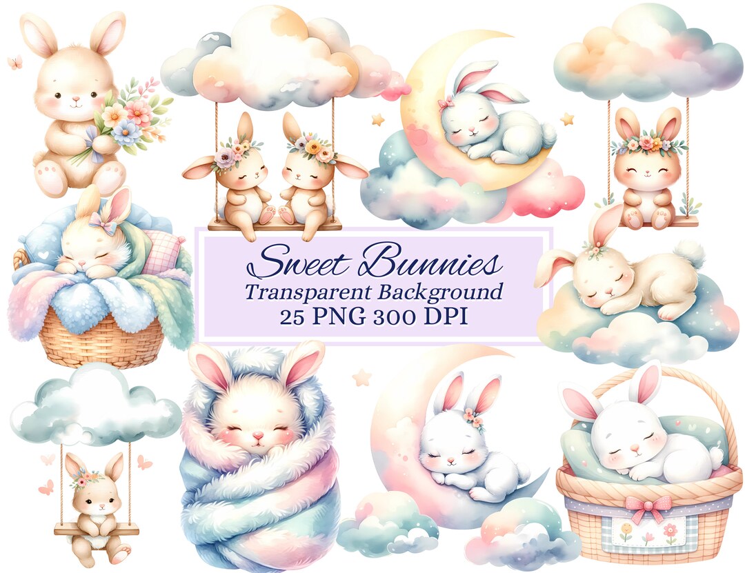 Sweet Bunnies Clipart Set for Creative Project, Cute Animal Graphics ...