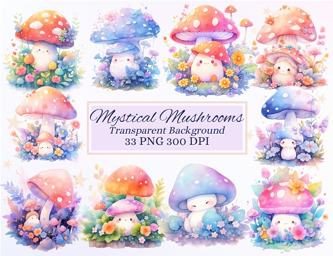 Mystical Mushrooms Clipart Set for Creative Projects, Fantasy Cute ...