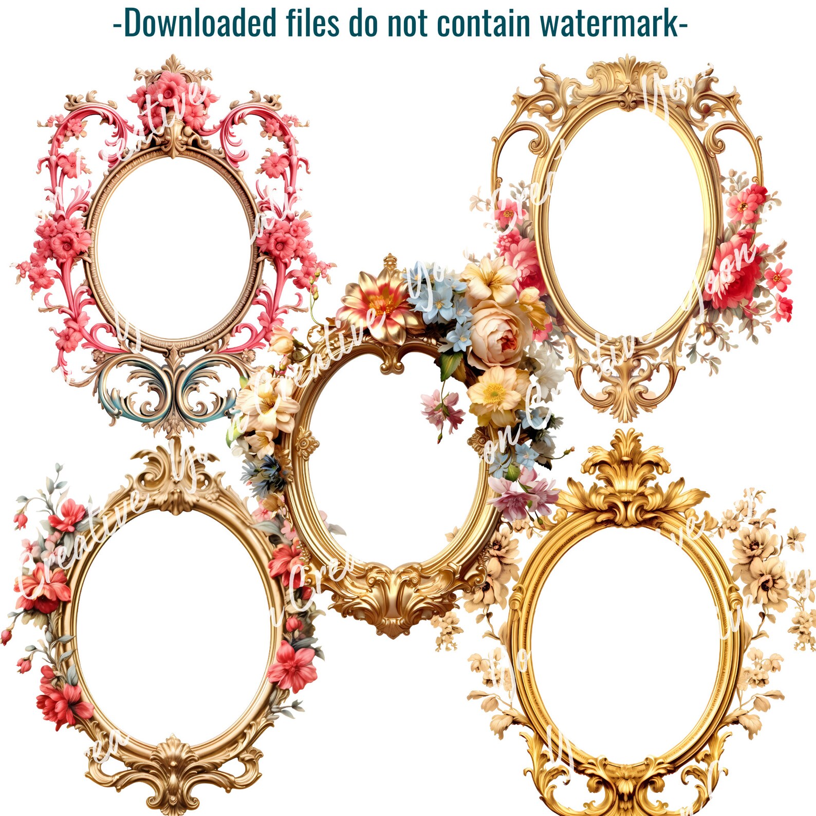 Baroque Oval Frame Clipart Set for Creative Projects, Rococo Style ...