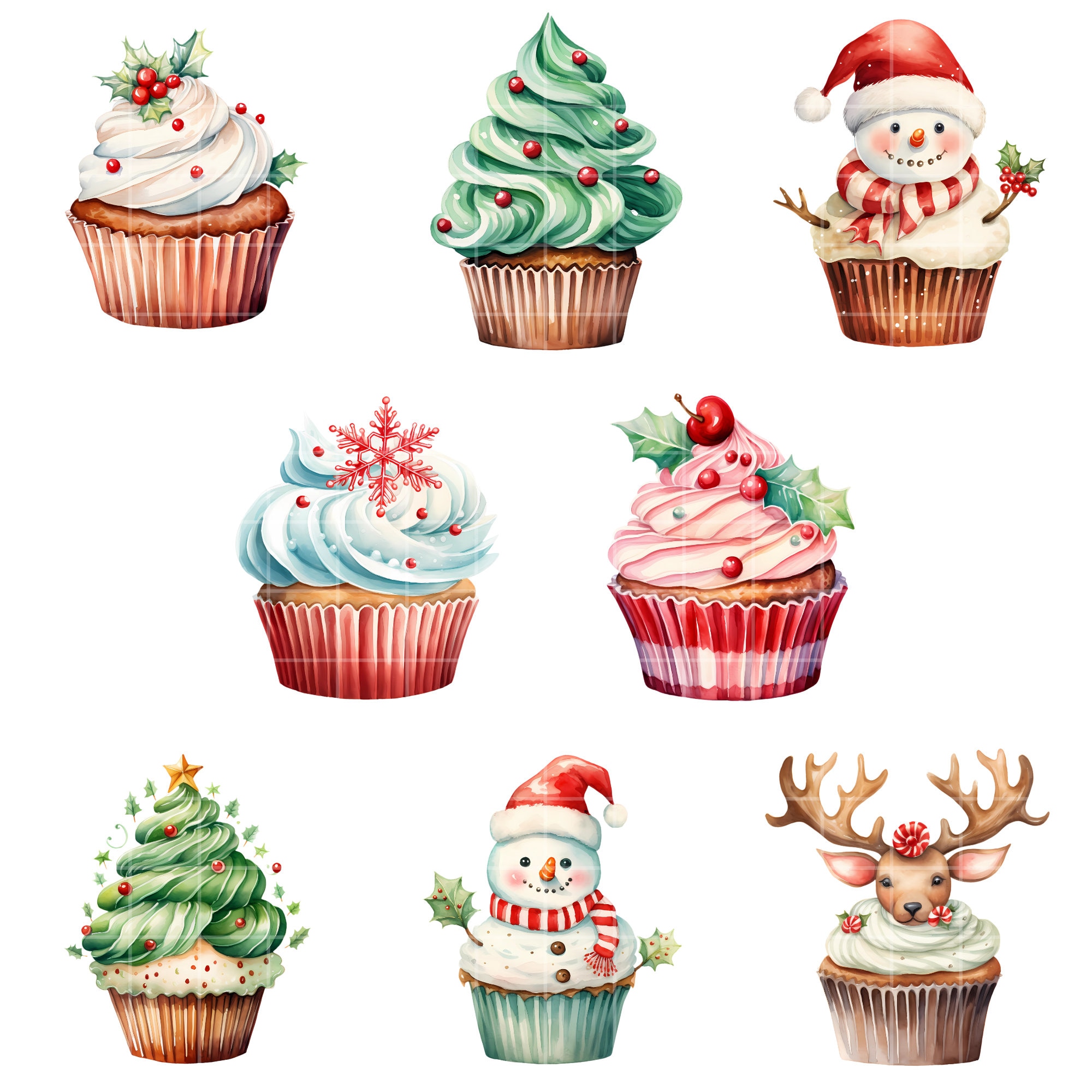 Christmas Cupcakes Clipart Set for Creative Project, Delicious X-mas ...