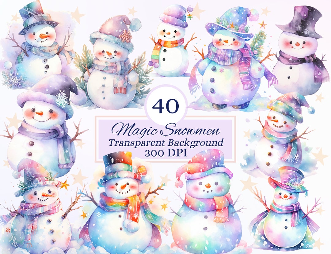 Magic Snowmen Clipart Set for Creative Projects, Xmas Winter Design ...