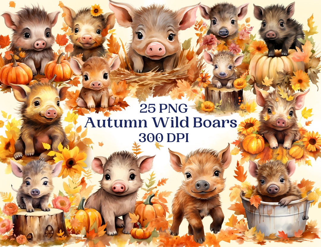 Autumn Wild Boars for Creative Projects, Fall Cute Baby Animal ...