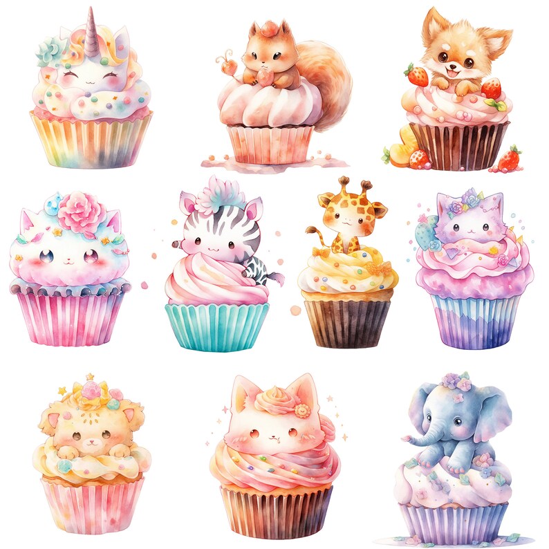 Cute Cupcakes Clipart Bundle for Creative Project, Cute Animal Designs ...
