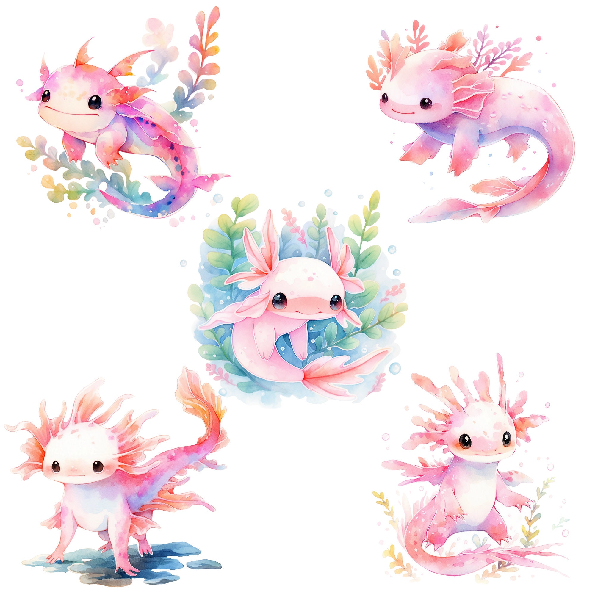 Cute Axolotl Cliparts for Creative Project, Sea Animal Graphics ...
