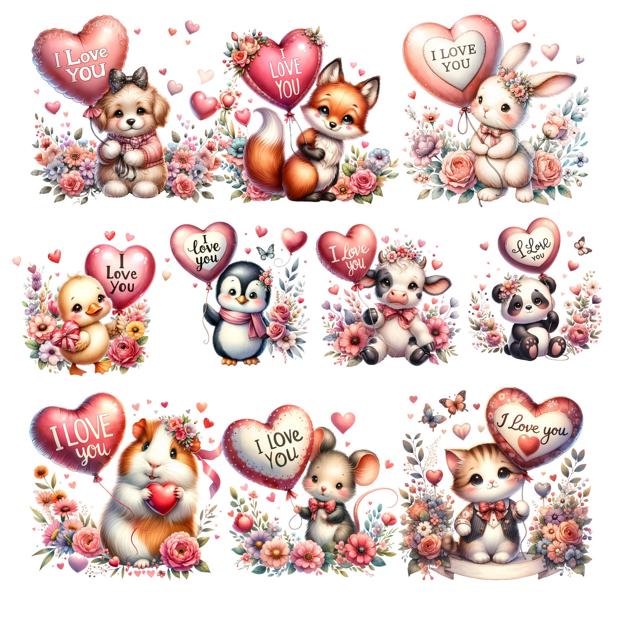 Valentine's Animal Clipart Set for Creative Project, Valentine Day ...