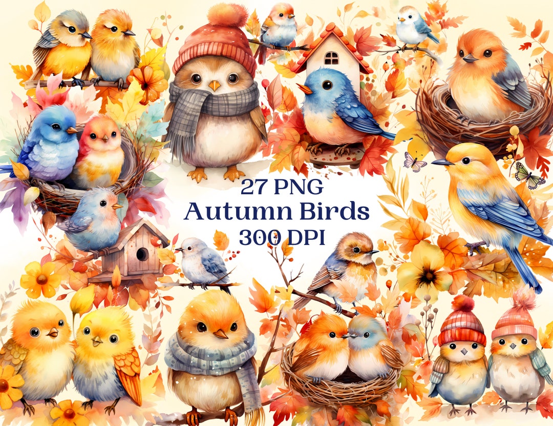 Autumn Birds for Creative Projects, Fall Cute Animal Printable Designs ...
