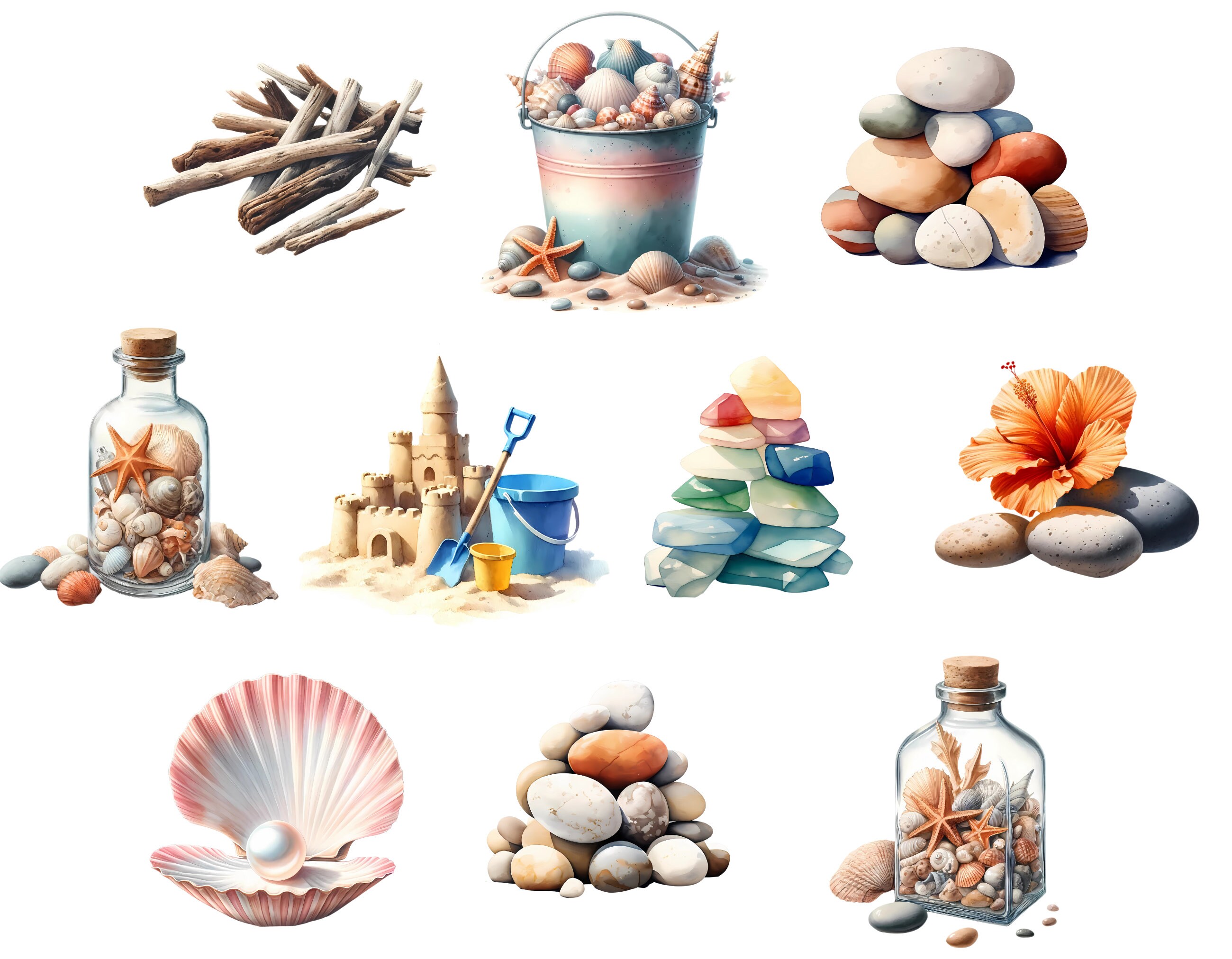 Beach Treasures Clipart Set for Creative Project, Summer Graphics ...