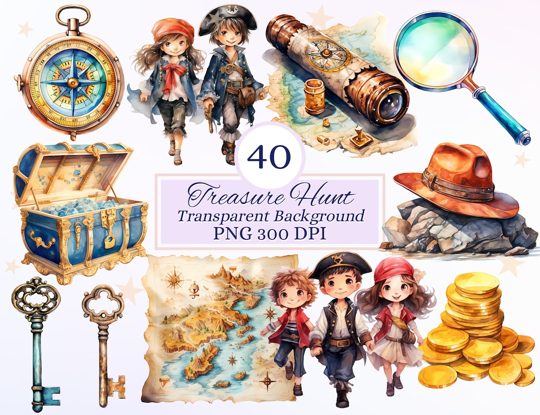 Treasure Hunt Cliparts for Creative Projetcs, Adventurer Elements ...