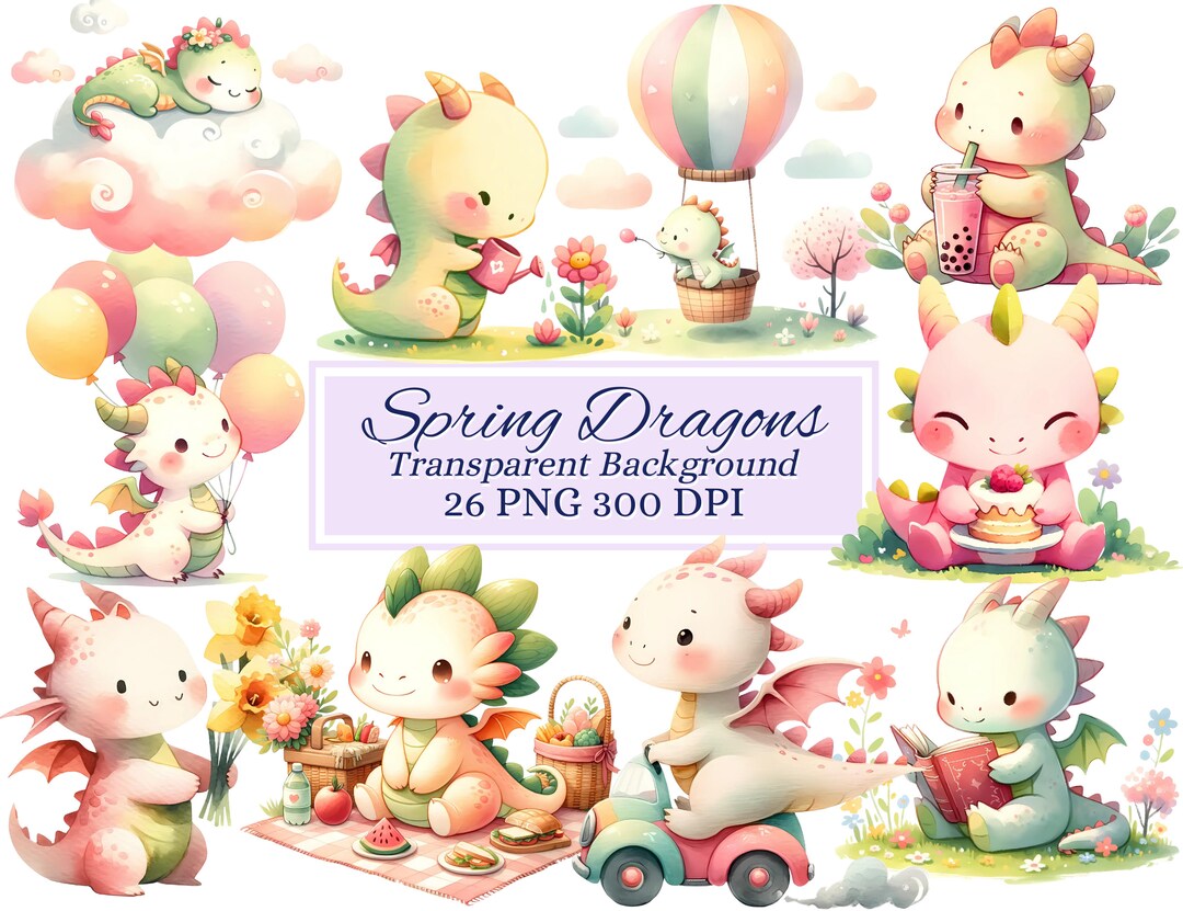 Spring Dragons Clipart Set for Creative Project, Spring Graphics ...