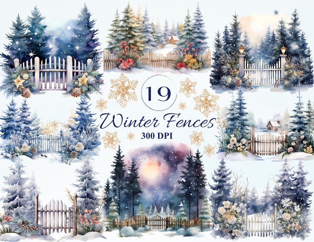 Winter Fences Clipart Set for Creative Project, Christmas Designs ...