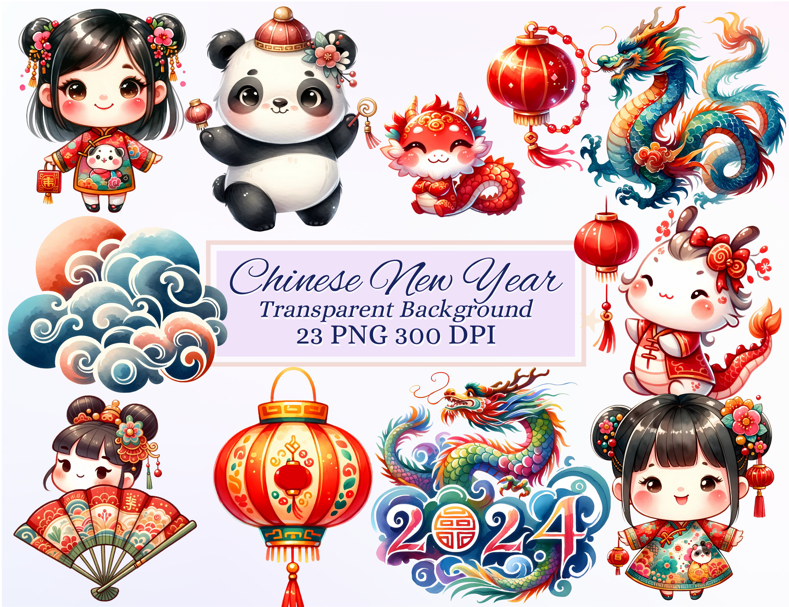 Chinese New Year Clipart Bundle for Creative Project, Lunar New Year ...