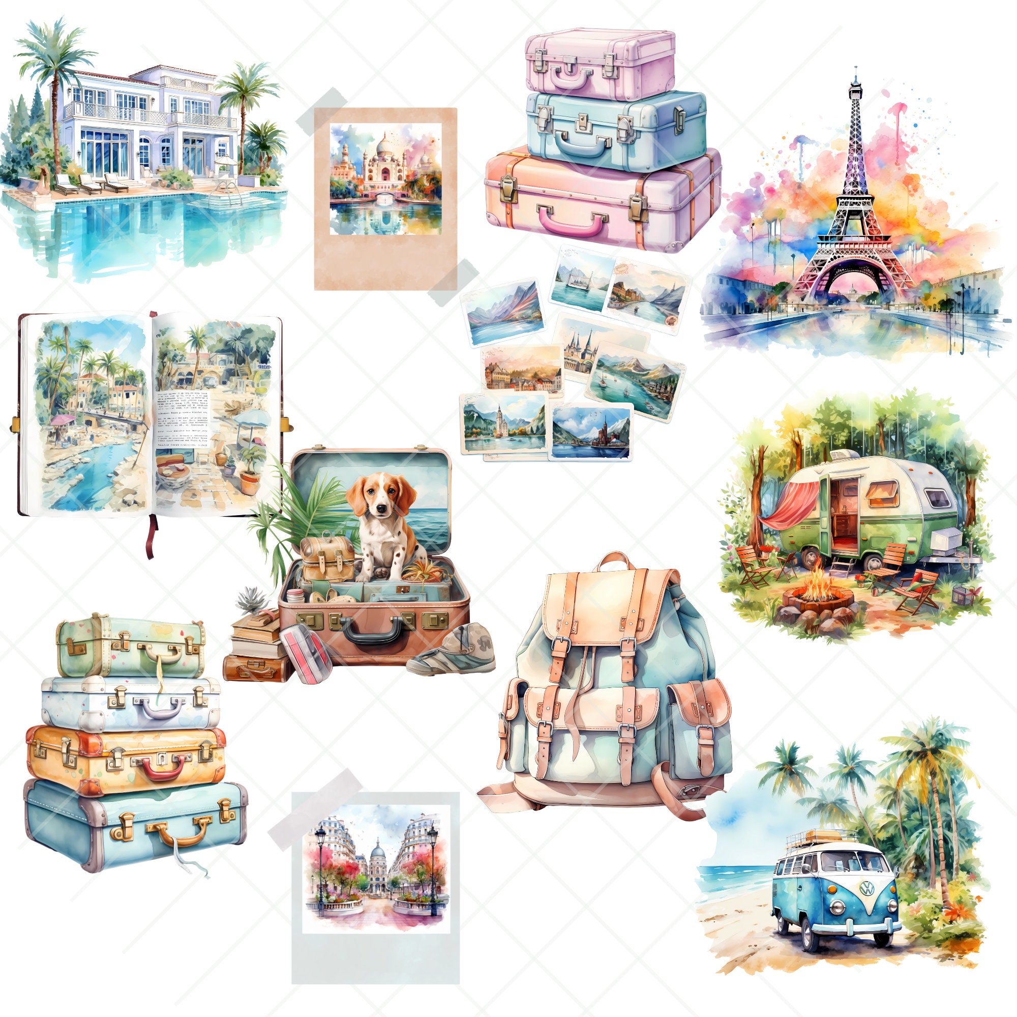 Let's Travel Watercolor Clipart for Creative Projects - Etsy Australia