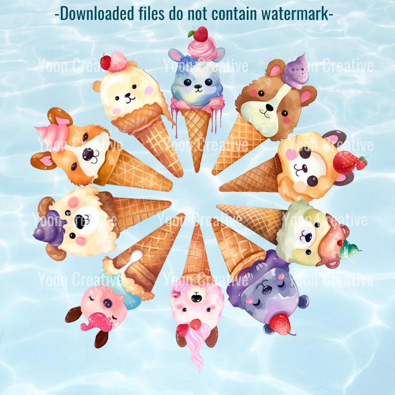 Cute Animal Ice Cream Clipart Sticker Friendly Dessert - Etsy