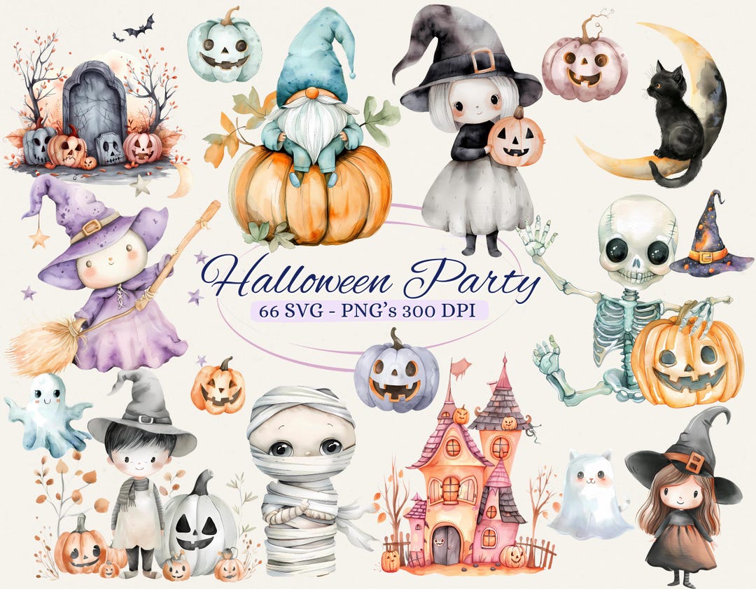 Cute Halloween Clipart Set for Creative Project, Spooky and Creepy ...