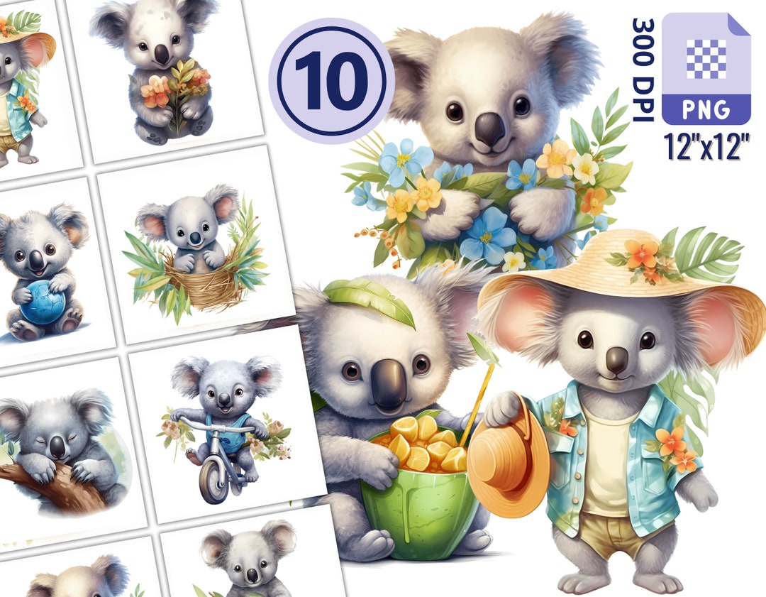 Koala Adventures Watercolor Clipart Set for Creatives Projects, Baby ...