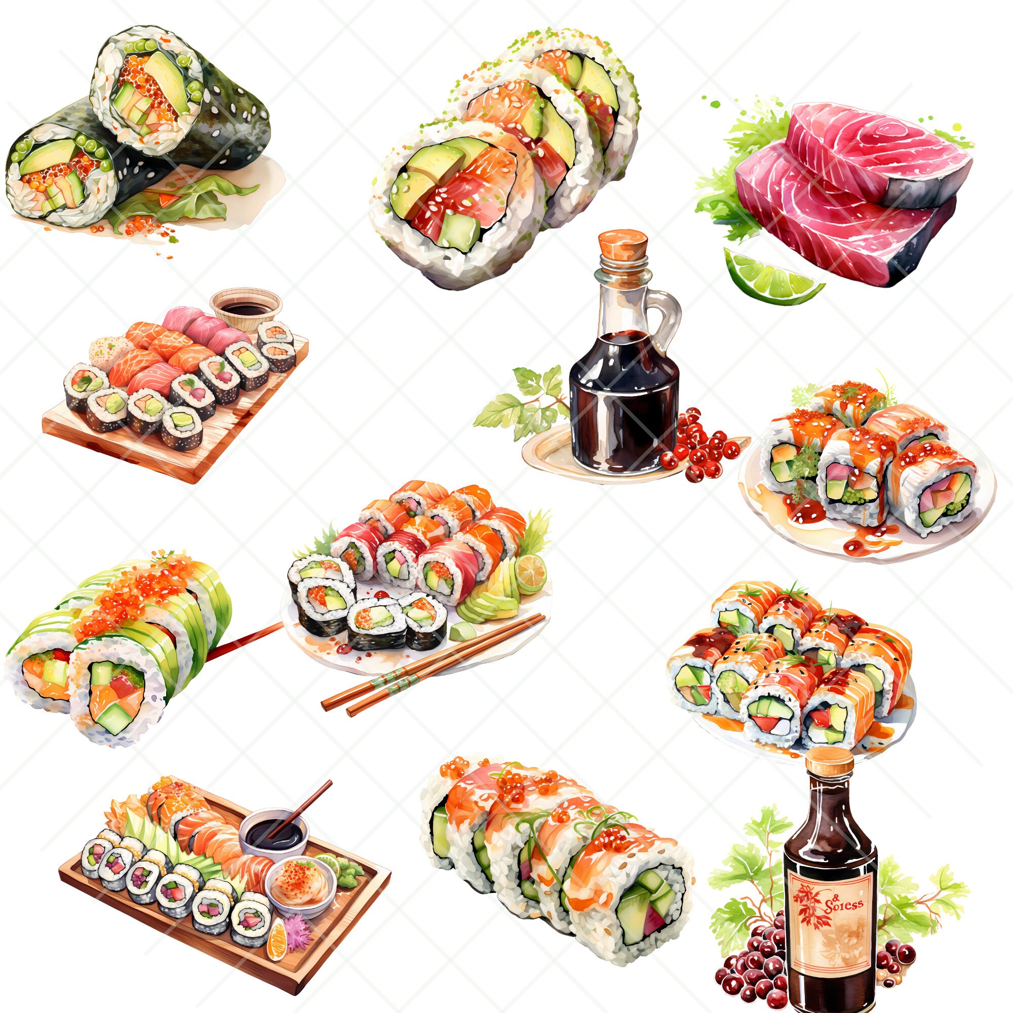 Sushi Art Watercolor Clipart for Creative Project Sea Food - Etsy