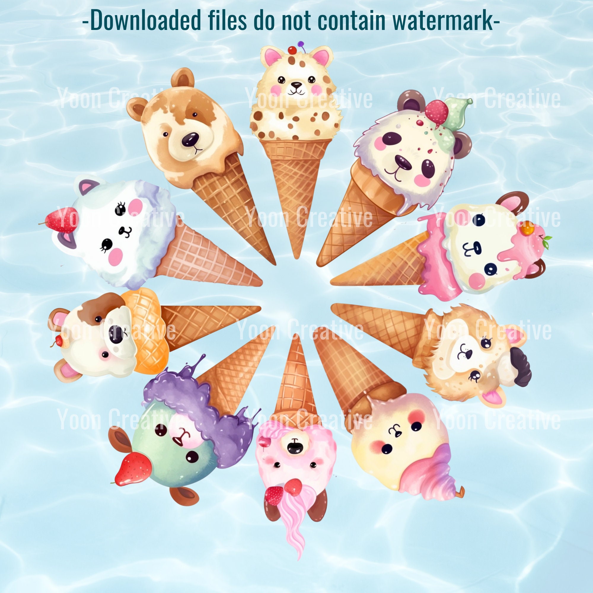 Cute Animal Ice Cream Clipart - Sticker Friendly - Dessert - Food ...