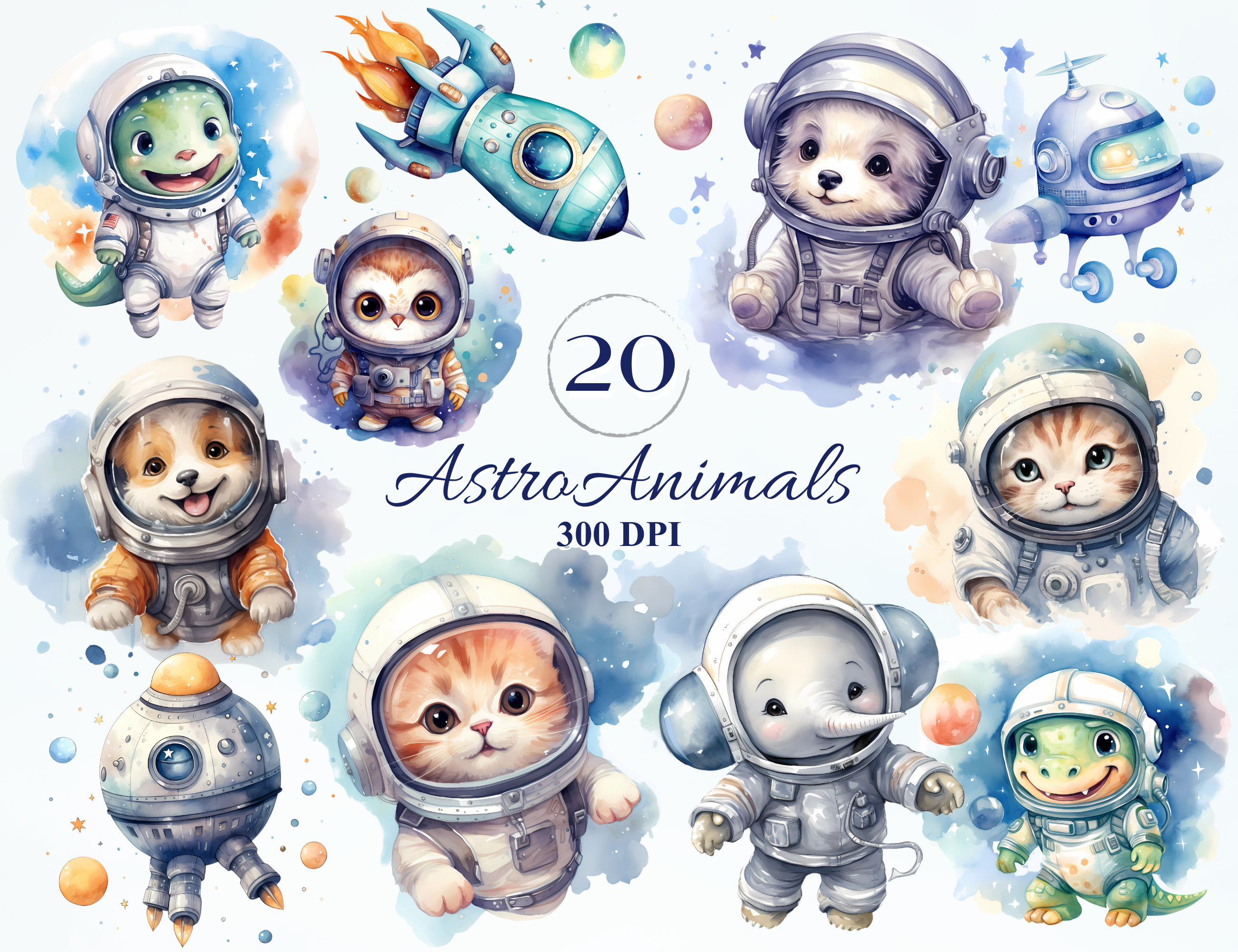 Astro Animals Clipart Set for Creative Projects, Cute Space Explorers ...