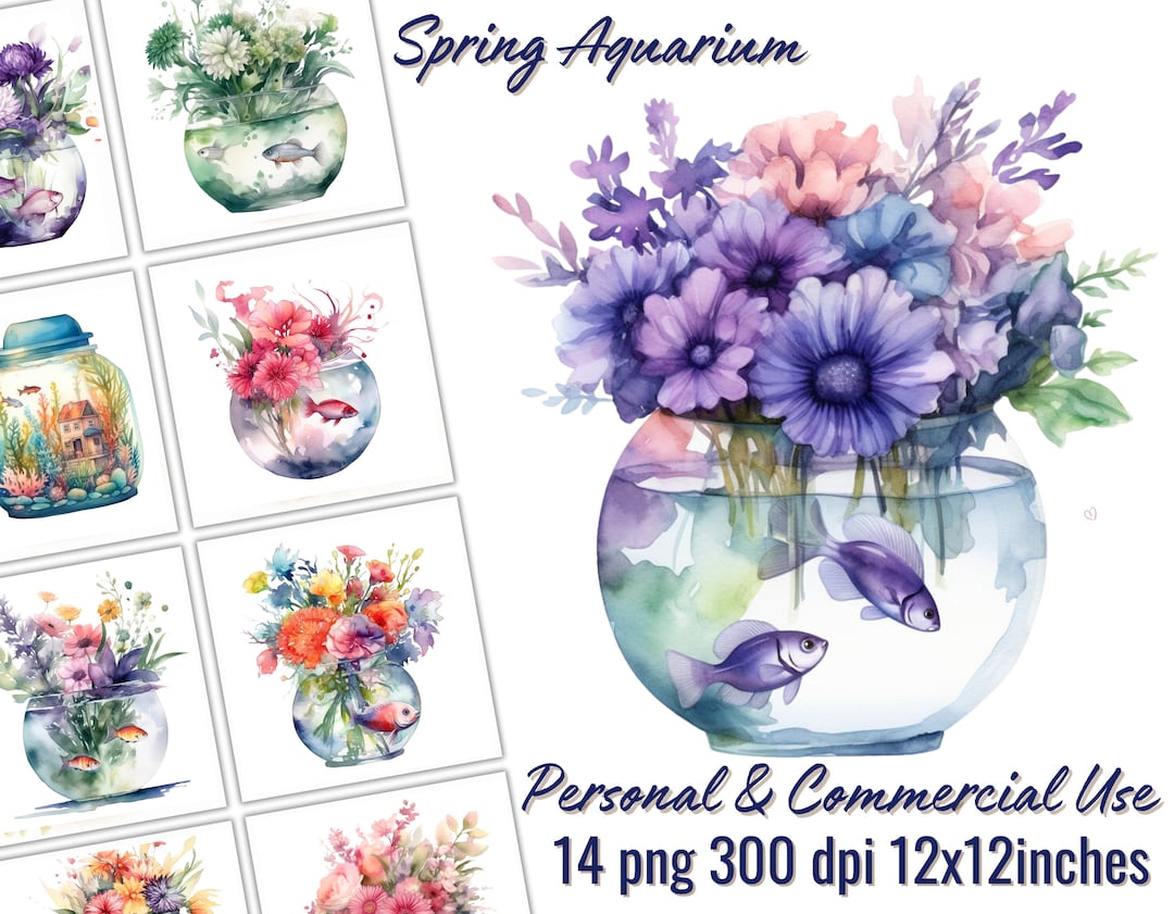 Spring Aquarium Clipart - Flower Bouquet - Fish Tank - Natural ...
