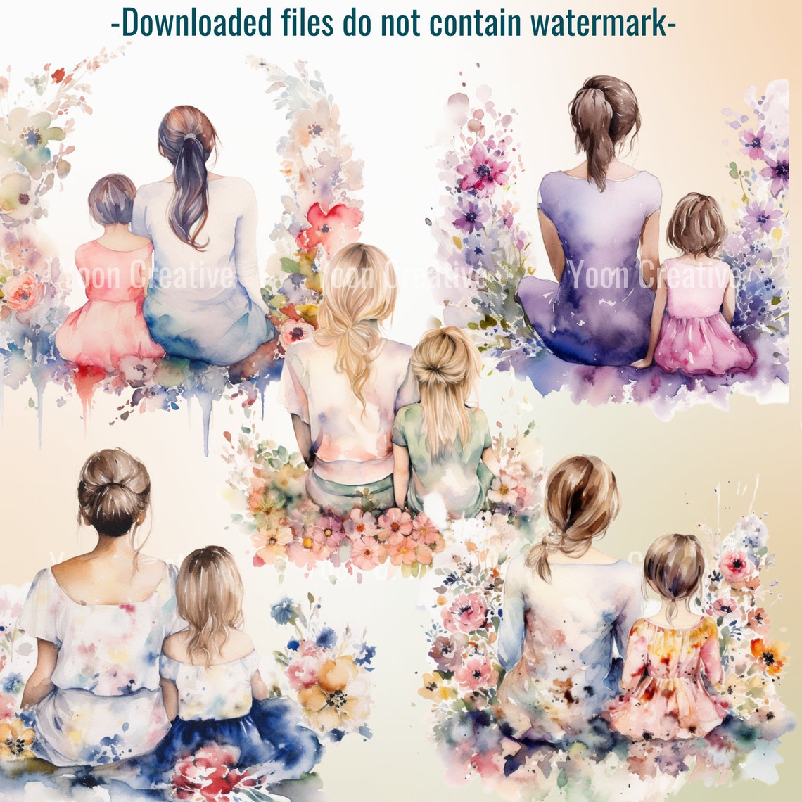 Watercolor Mother's Day Clipart A Day With Mom 16 PNG - Etsy