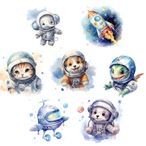 Astro Animals Clipart Set for Creative Projects, Cute Space Explorers ...
