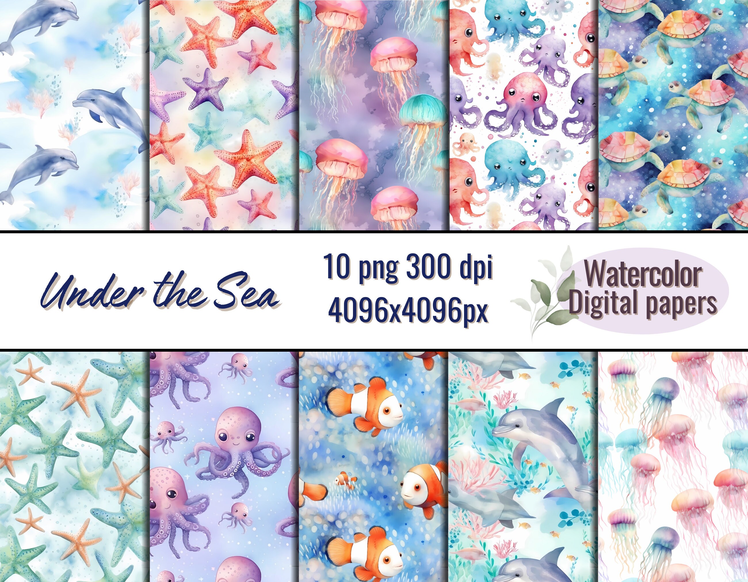 Under the Sea Digital Patterns for Creative Projects, Marine Digital ...