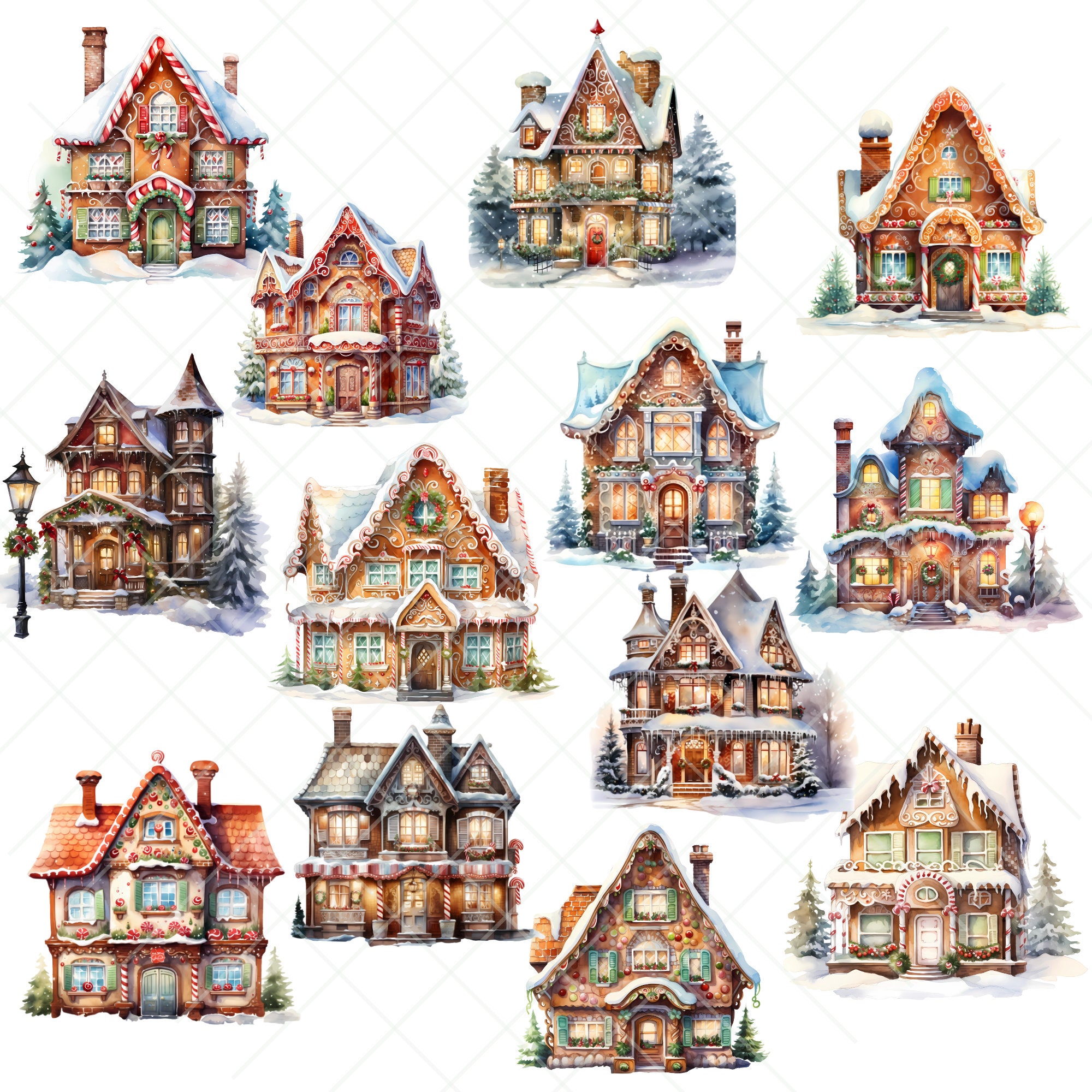 Gingerbread Houses Clipart Set for Creative Project, Christmas Designs ...